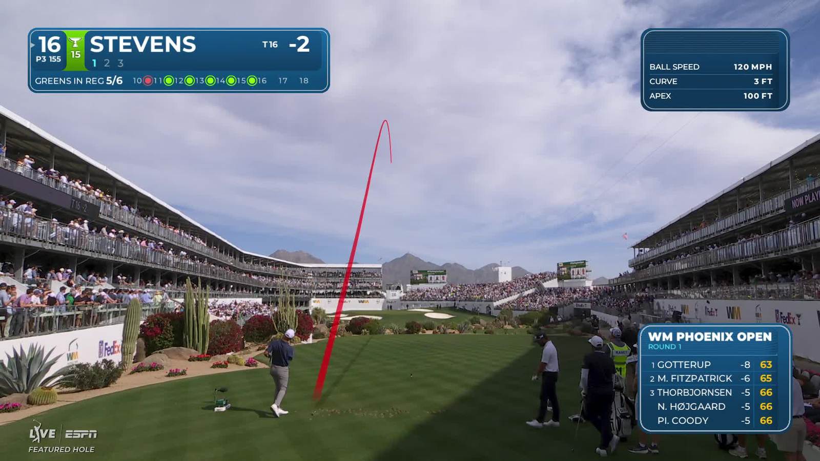 Sam Stevens | Round 1 | 16th hole | Shot 1 | 2026 WM Phoenix Open
