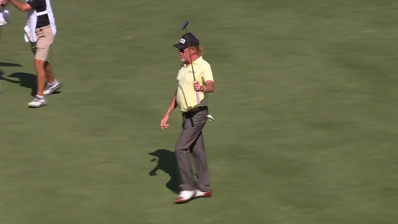 Miguel Angel Jiménez rolls in birdie putt at the Trophy Hassan II