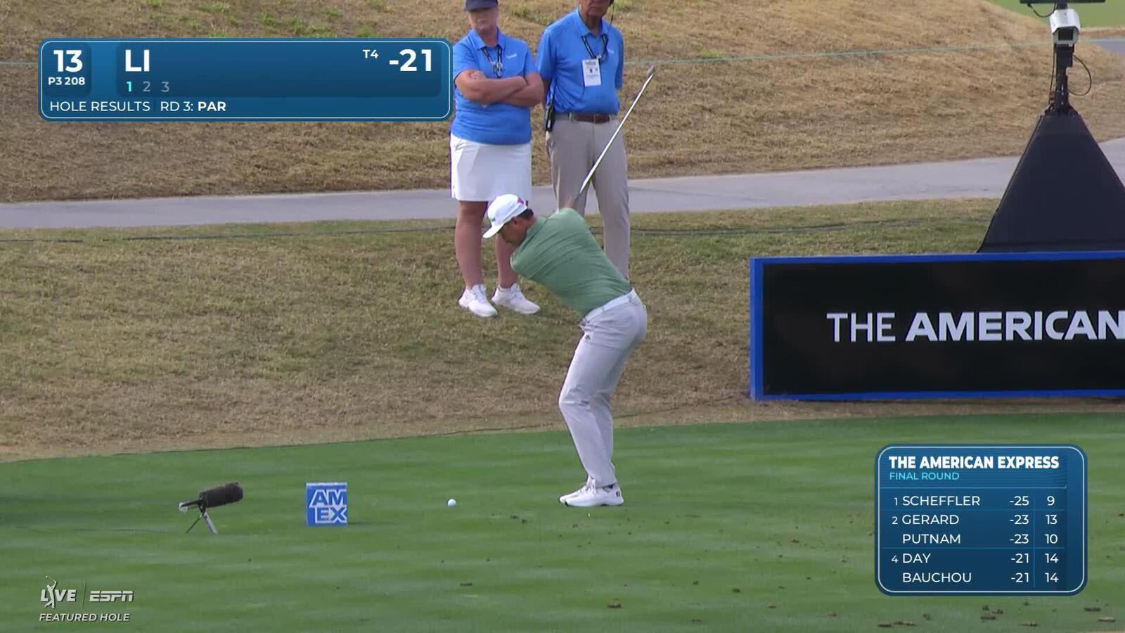 Haotong Li holes out from 58 feet for birdie on No. 13 at The American ...