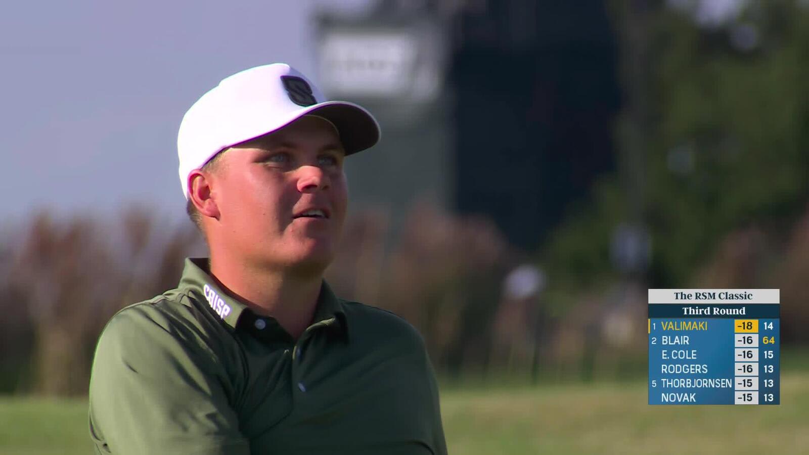 Sami Valimaki taps in from 2 feet for birdie on No. 15 at The RSM Classic