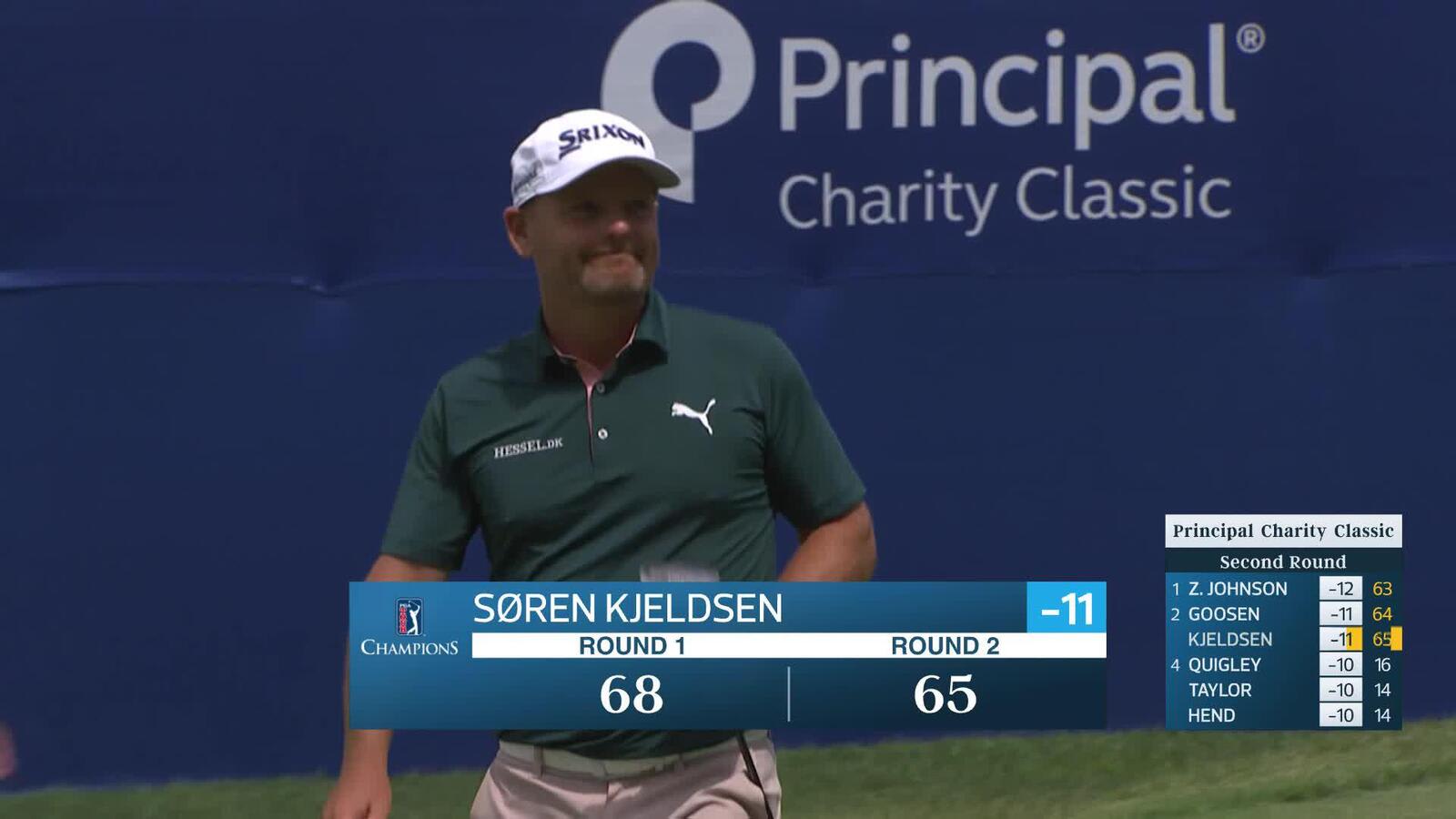 Søren Kjeldsen makes birdie on No. 18 at Principal Charity Classic