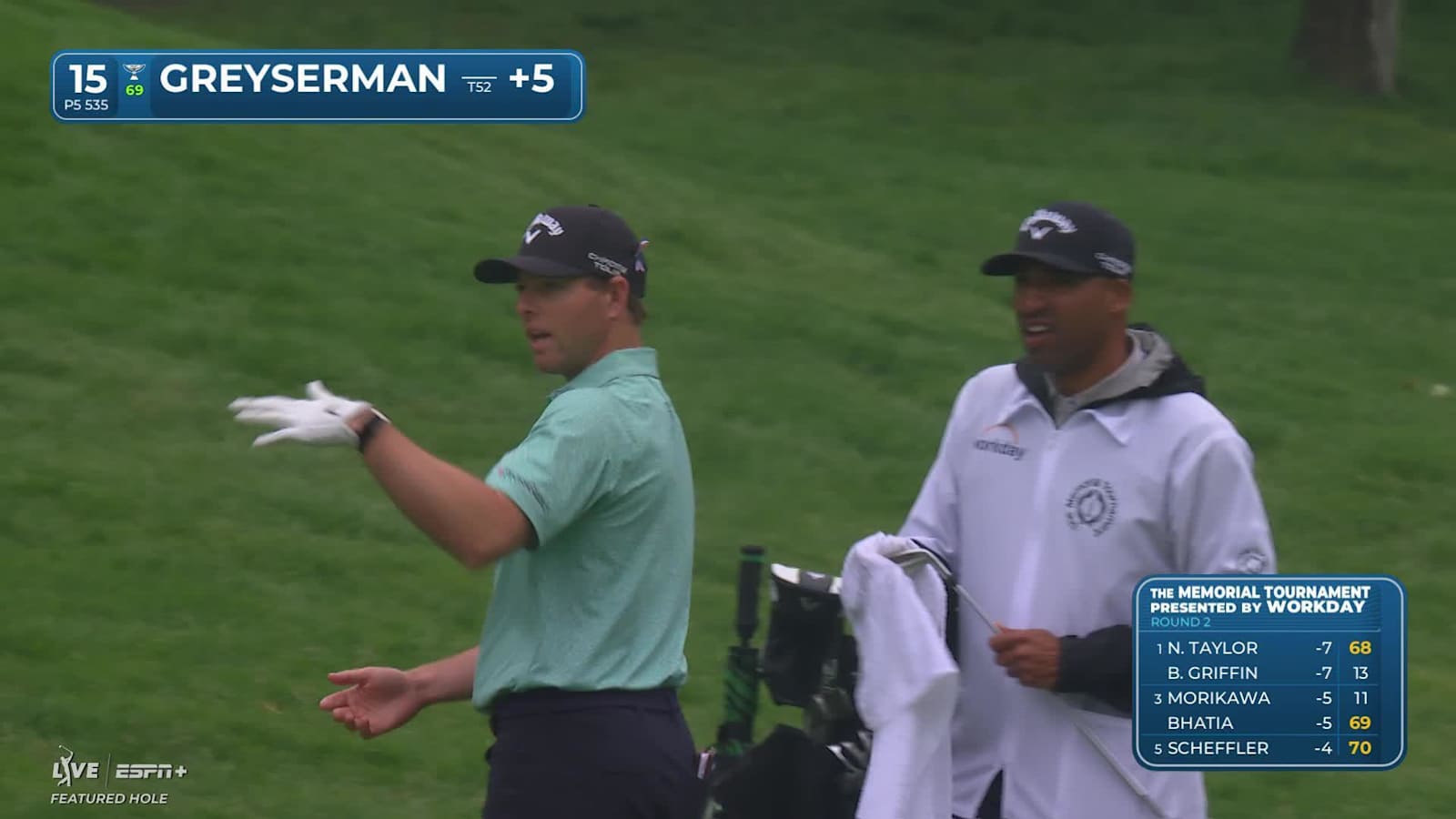 Max Greyserman makes birdie on No. 15 at the Memorial