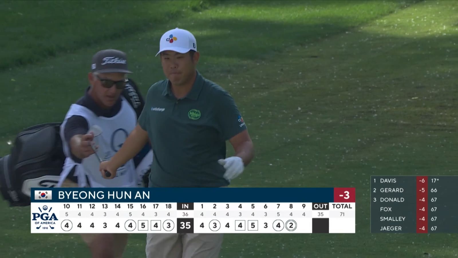 Byeong Hun An holes it for eagle from over bunker at PGA Championship