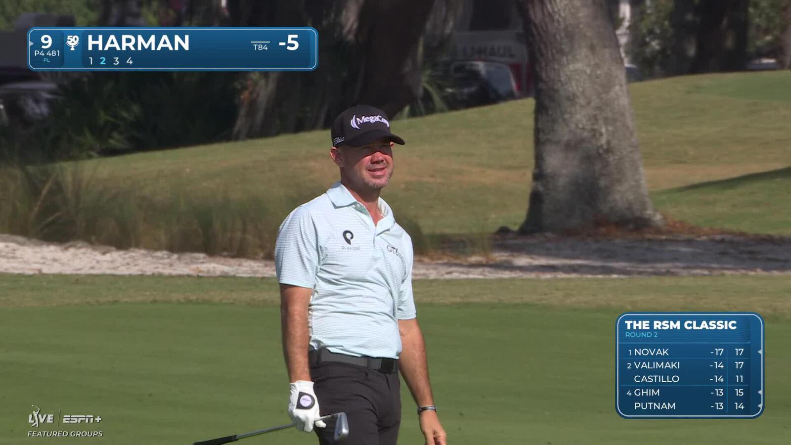 Brian Harman makes birdie putt on No. 9 at The RSM Classic