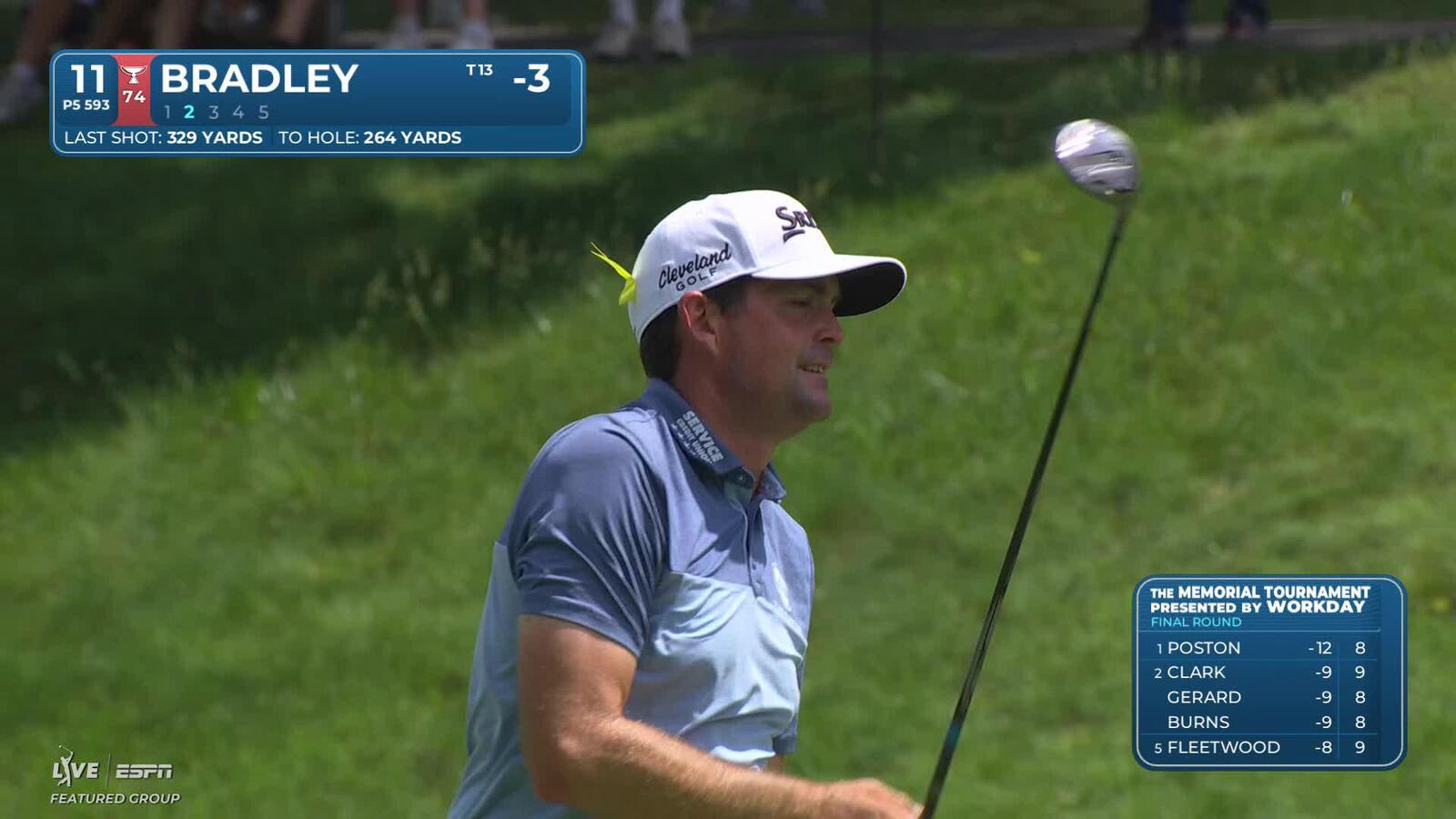Keegan Bradley reaches par-5 No. 11 in two, makes birdie at the Memorial