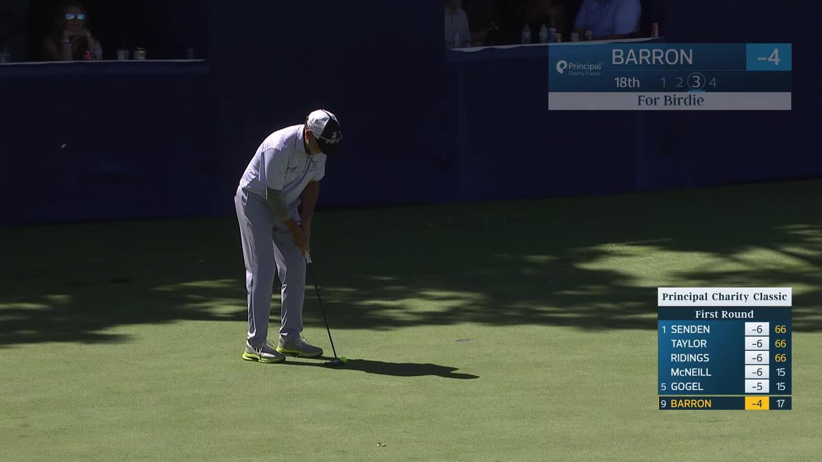 Doug Barron makes birdie on No. 18 at Principal Charity Classic