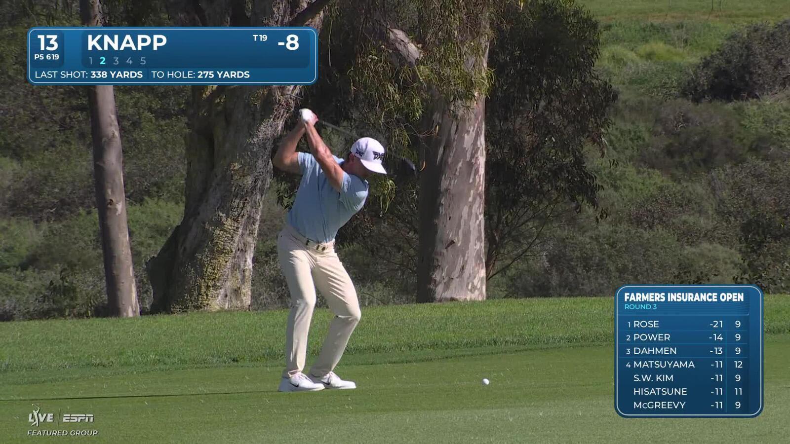 Jake Knapp sinks 7-foot birdie putt on No. 13 at Farmers