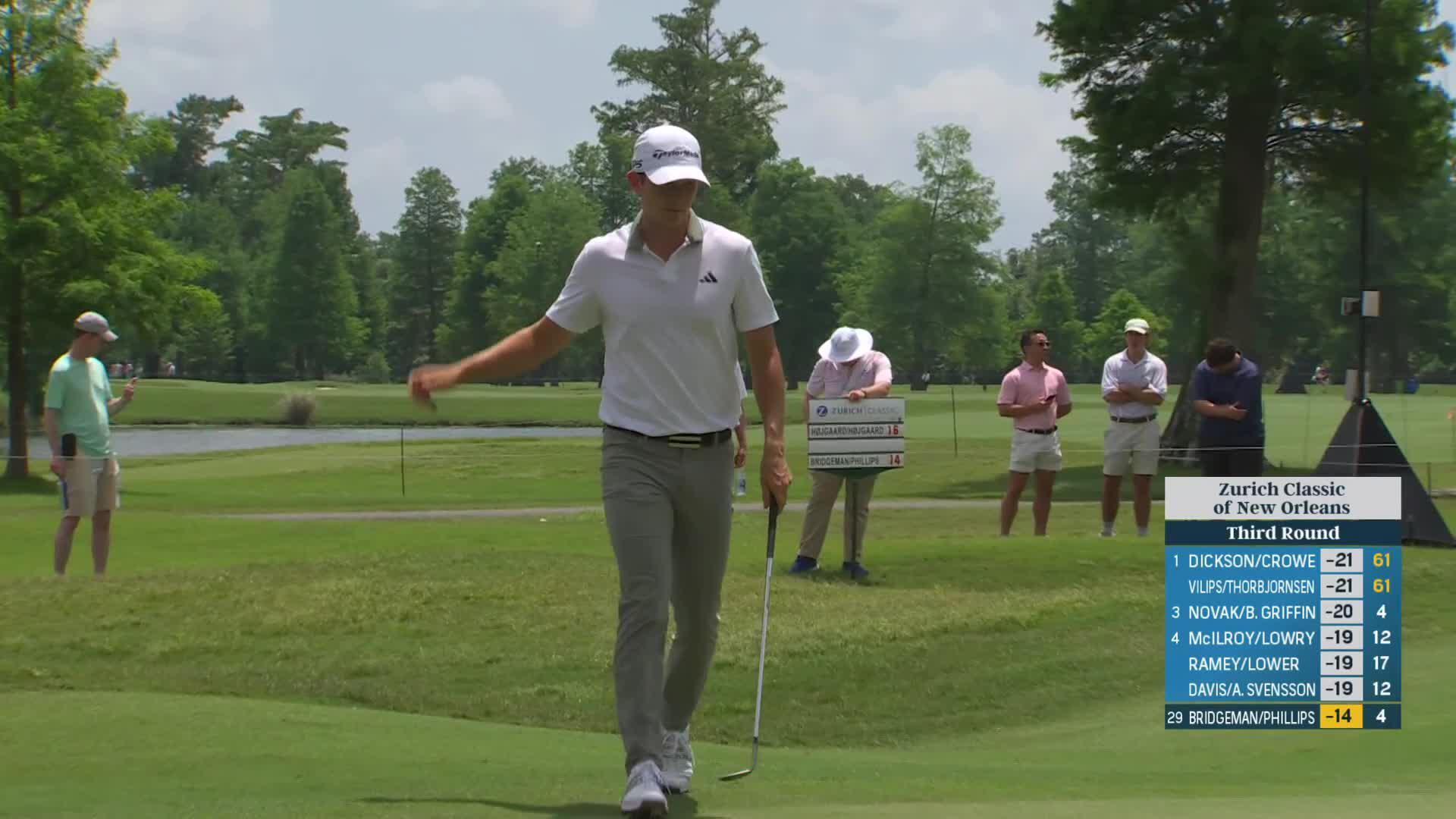 Jacob Bridgeman holes out for birdie from 20-feet on No. 5 at Zurich ...