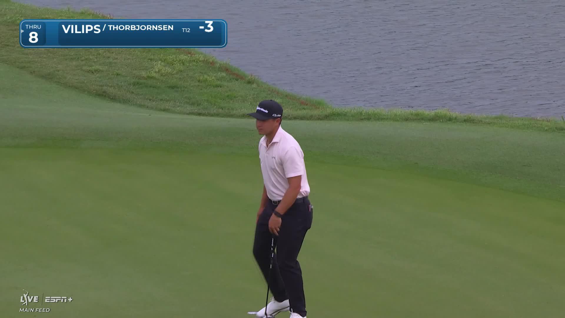 Karl Vilips hits it close to set up birdie at Zurich Classic