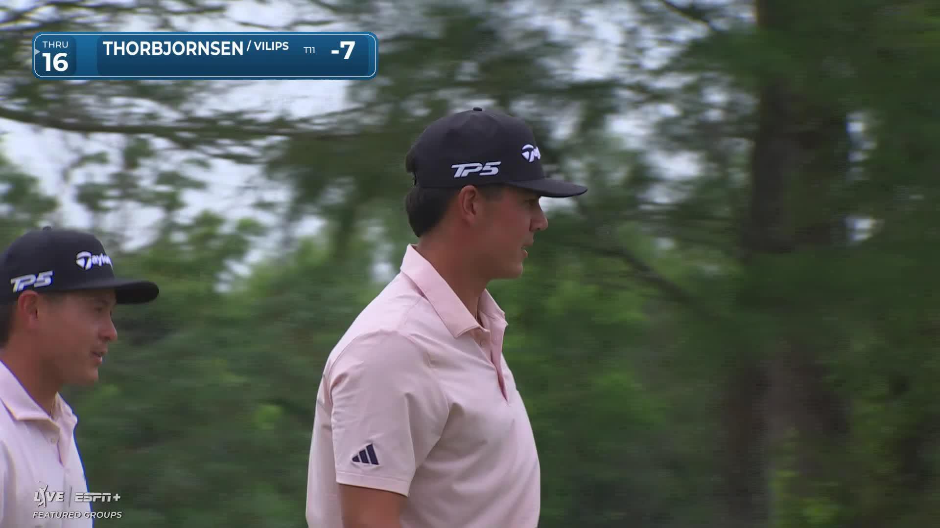 Michael Thorbjornsen rolls in eagle putt at Zurich Classic
