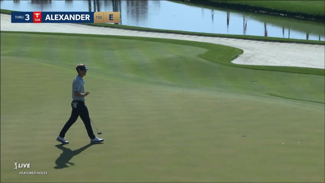Tyson Alexander holes a 19-footer for birdie at THE PLAYERS
