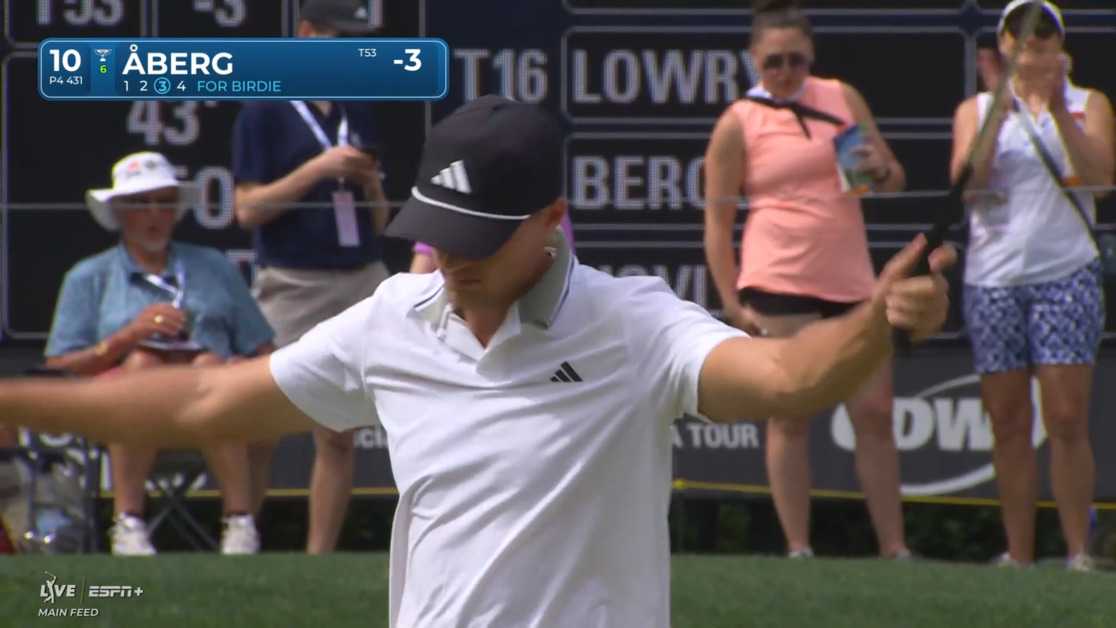 Ludvig Åberg drains 43-footer for birdie at RBC Heritage