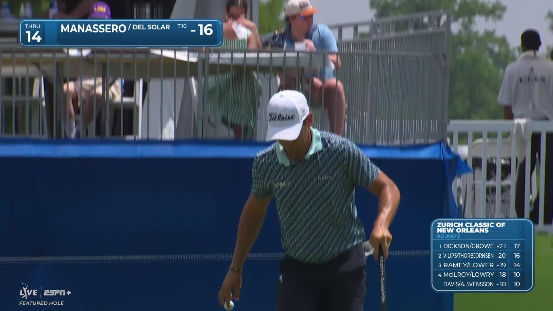 Matteo Manassero makes birdie on No. 14 at Zurich Classic