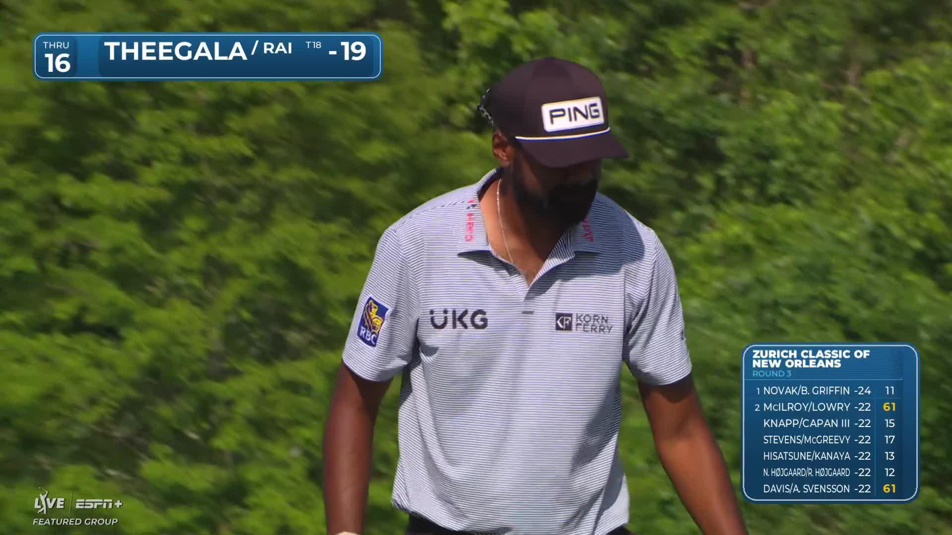Sahith Theegala makes birdie on No. 16 at Zurich Classic