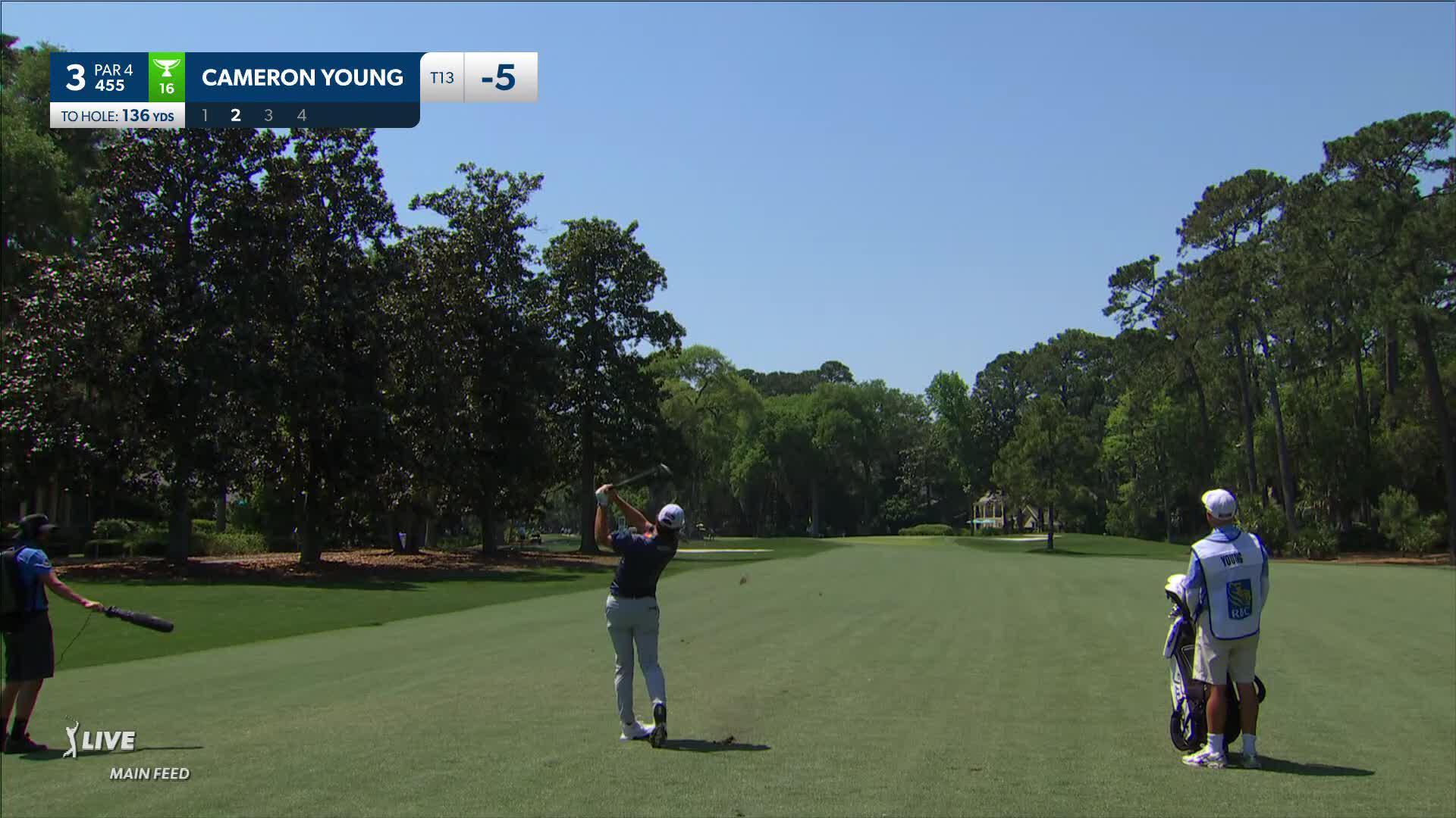 Cameron Young throws a dart to set up birdie at RBC Heritage