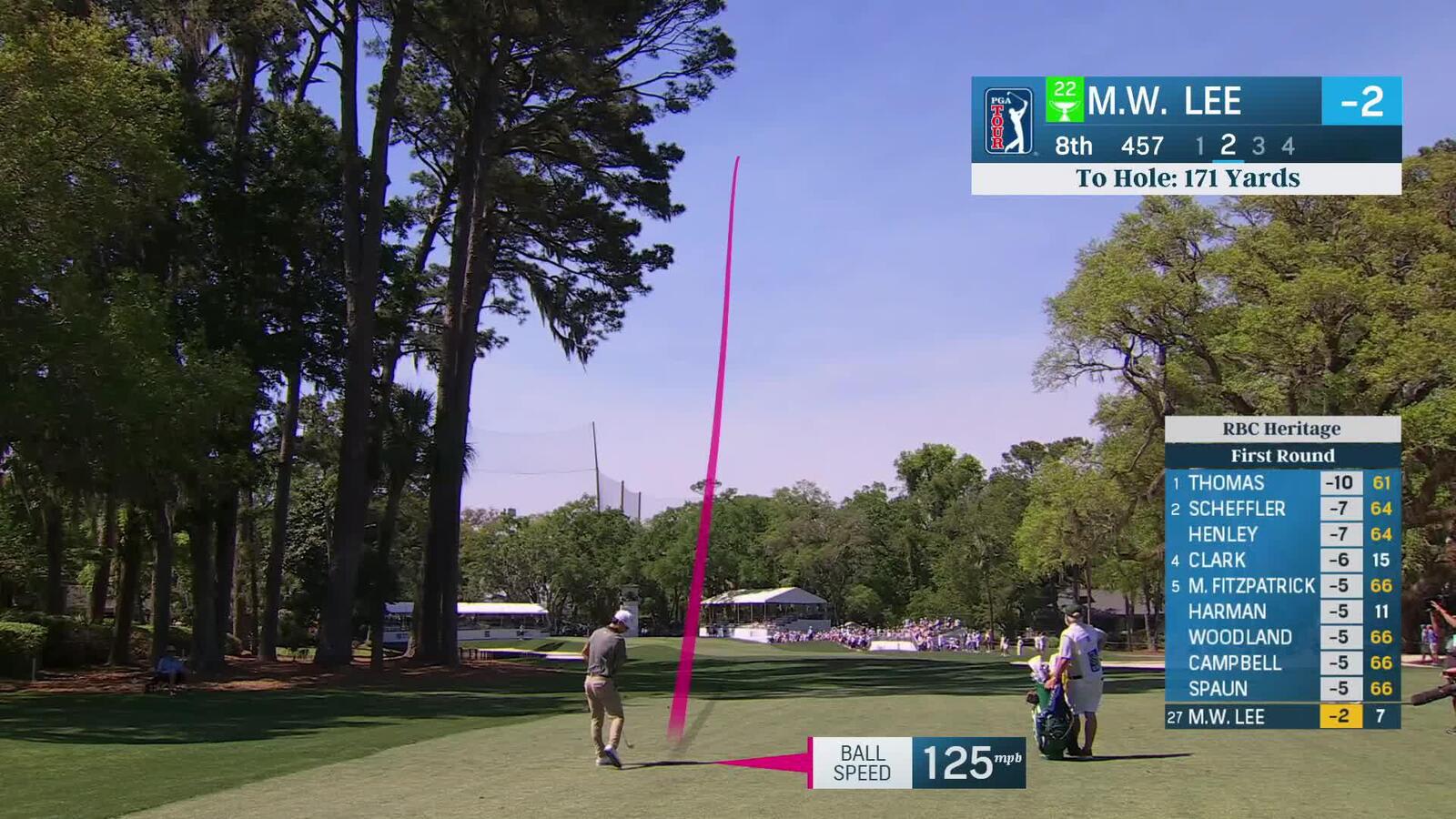 Min Woo Lee | Round 1 | 8th hole | Shot 2 | 2025 RBC Heritage