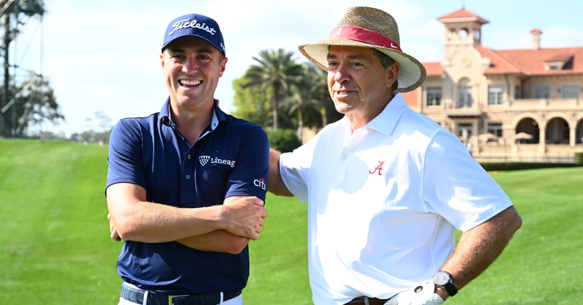 Nick Saban surprises Justin Thomas at THE PLAYERS media day - PGA TOUR