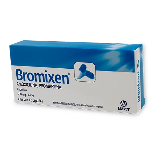 BROMIXEN (AMOXICILINA/BROMHEXINA) CAP 500/8 MG C/12 MAVER – PHARMAFAST