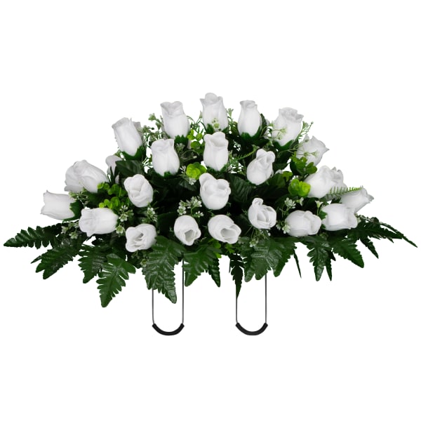 White Rose Buds (Silk Cemetery Flowers) - Cemetery Flowers | The ...