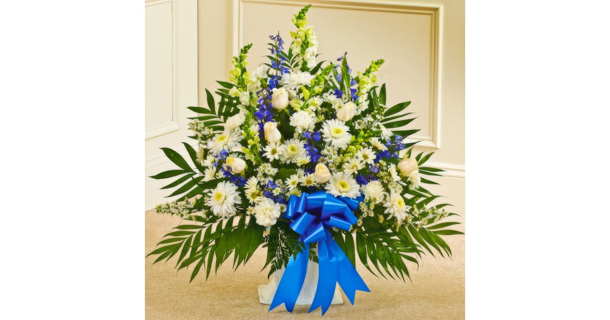 Blue & White Sympathy Floor Basket - Baskets | The Sympathy Store