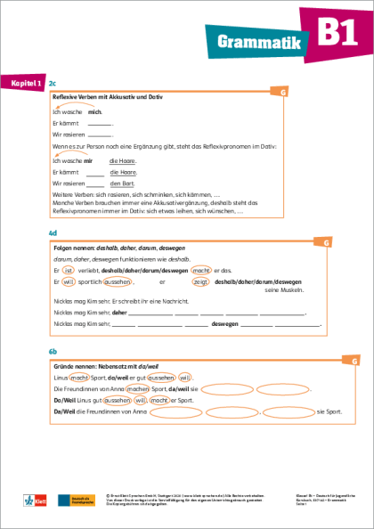 Klasse! B1 - Grammatik-Kopiervorlagen - Lösungen - derdieDaF-Portal