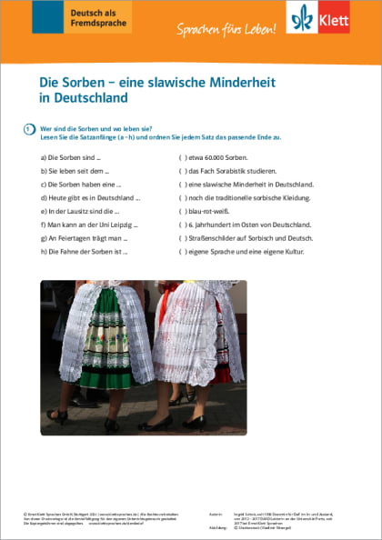 Arbeitsblatt: Die Sorben - derdieDaF-Portal