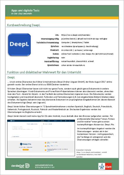 App-Beschreibung: DEEPL - derdieDaF-Portal