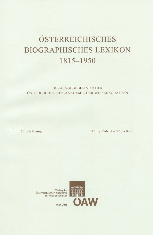 Österreichisches Biographisches Lexikon 1815‒1950. 66. Lieferung: Töply ...