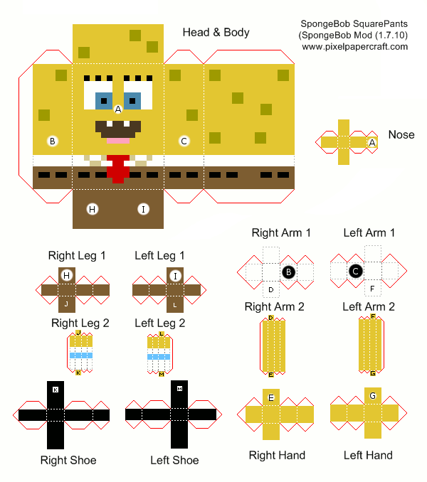 SpongeBob SquarePants (SpongeBob Mod 1.7.10) - Pixel Papercraft SpongeBob SquarePants (SpongeBob Mod 1.7.10) - Pixel Papercraft