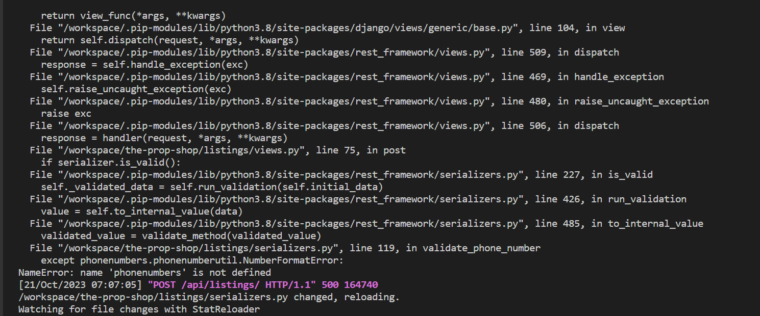 Bug: NameError - name 'phonenumbers' is not defined · Issue #78 · PJDEVEX/the-prop-shop · GitHub