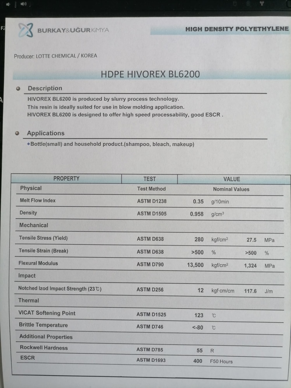 HDPE Lotte 6200 Hivorex BL6200 (Oferta nr 124032) - Oferty B2B - Wortal Plastech