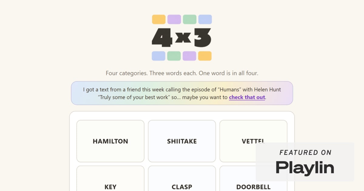 4x3 (Four by Three) by Hank Green: Daily Word Game | Playlin