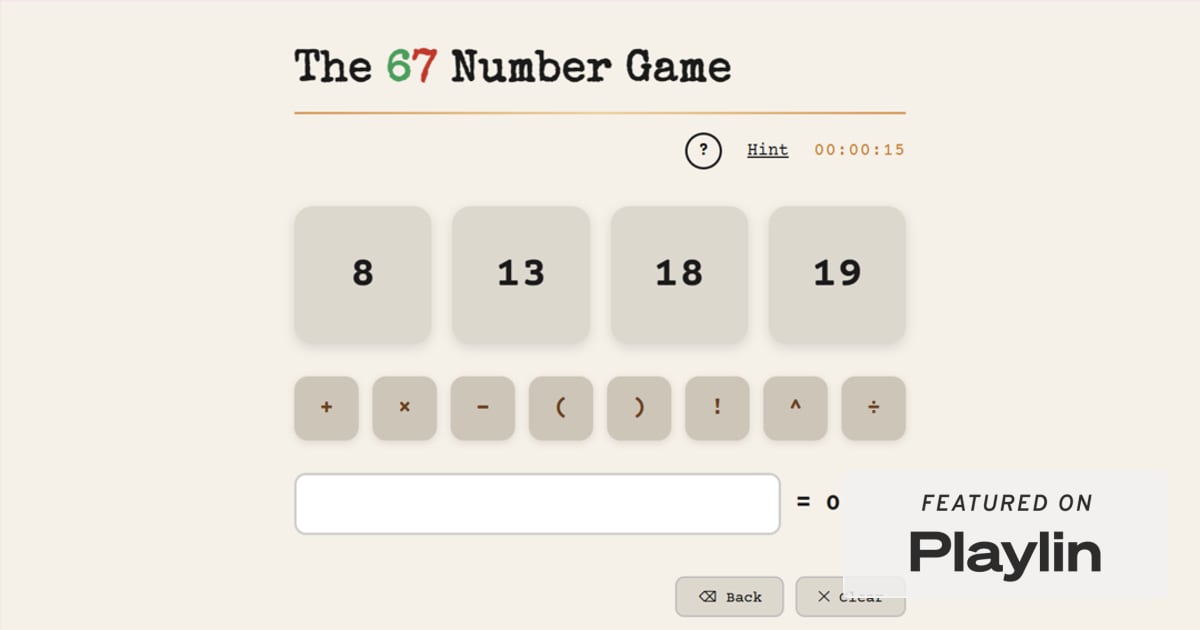 The 67 Number Game: Play the Daily Math Game | Playlin