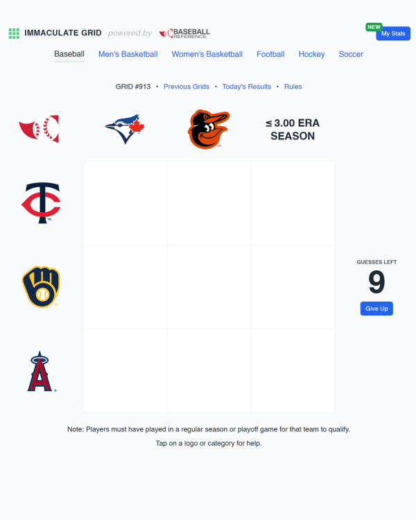 Immaculate Grid: Baseball: Play the Daily Sports Game | Playlin