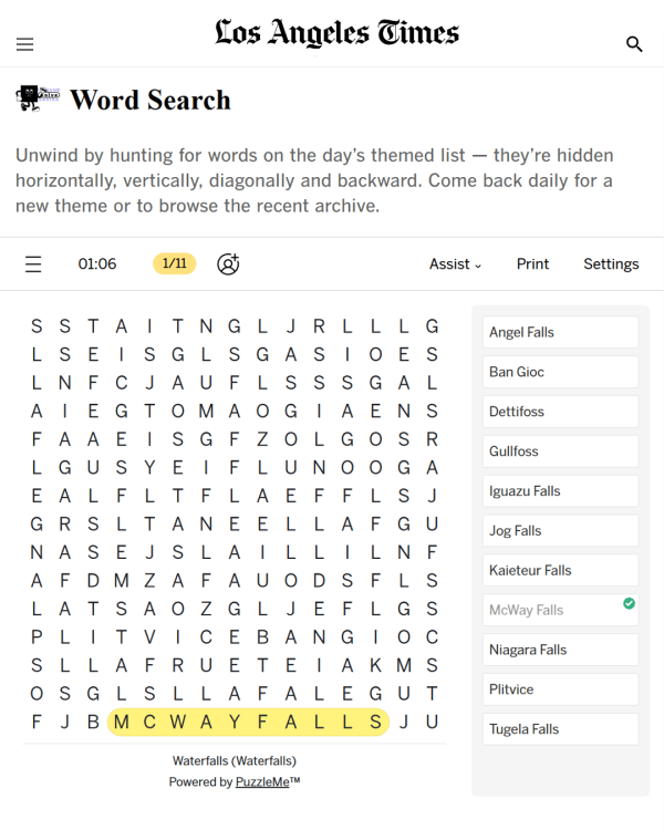 Word Search (L.A. Times): Play the Daily Word Game | Playlin