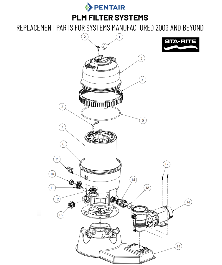 Sta-Rite PLM Aboveground Pool Cartridge Filter System Parts Diagram