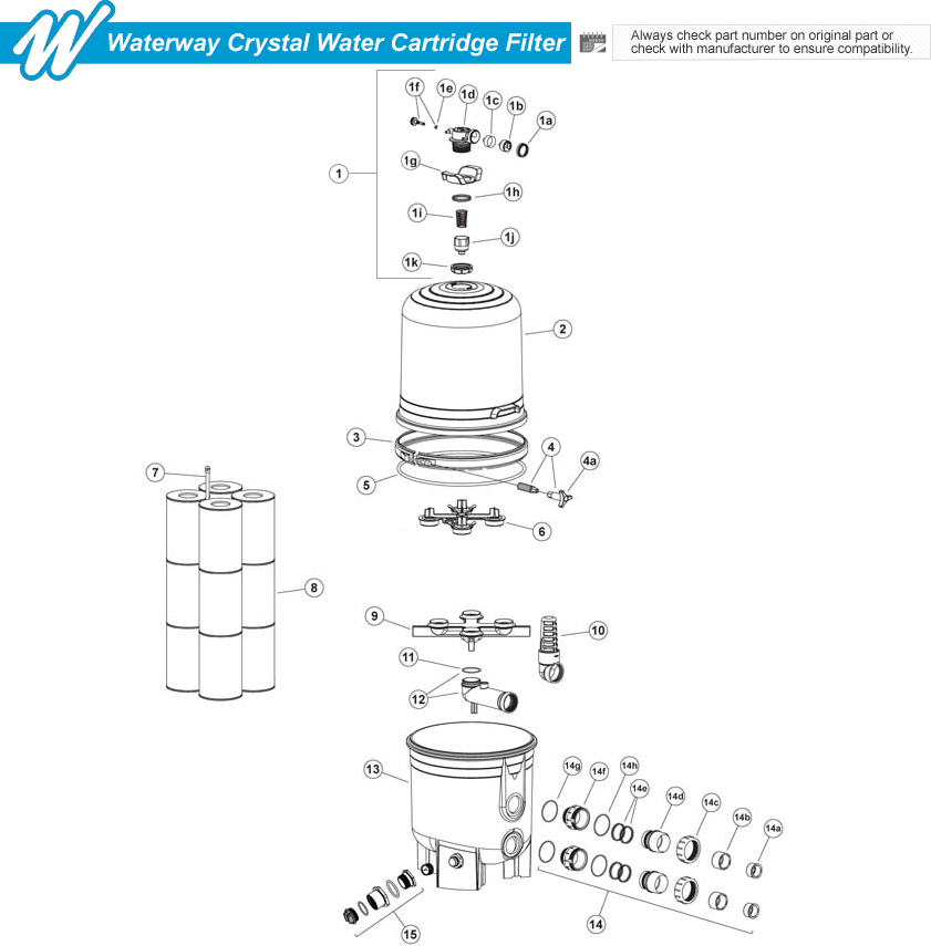 Waterway Crystal Water Cartridge Filter Parts