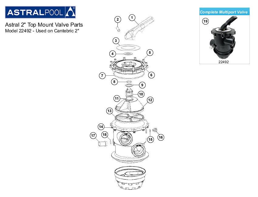 Astral 2" Top Mount Valve Parts Model 22492