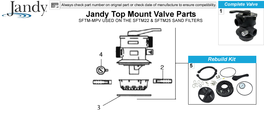 Jandy SFTM Top Mount Valve Parts
