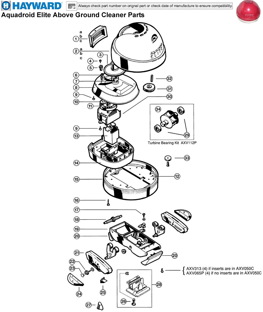 Hayward Aquadroid Elite Above Ground Cleaner Parts