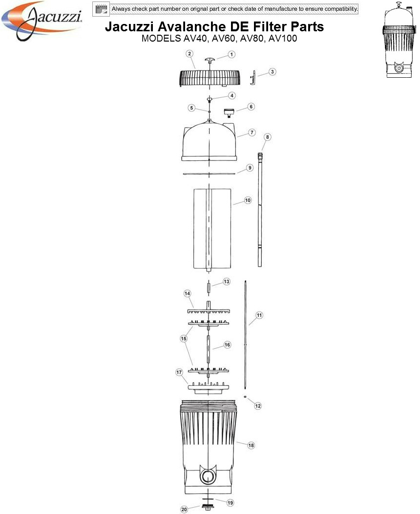 Jacuzzi Avalanche DE Filter Parts