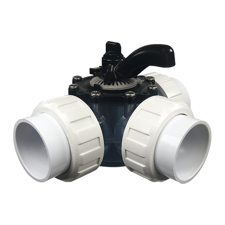 3 Way Valve, Clear PVC with Unions 2"