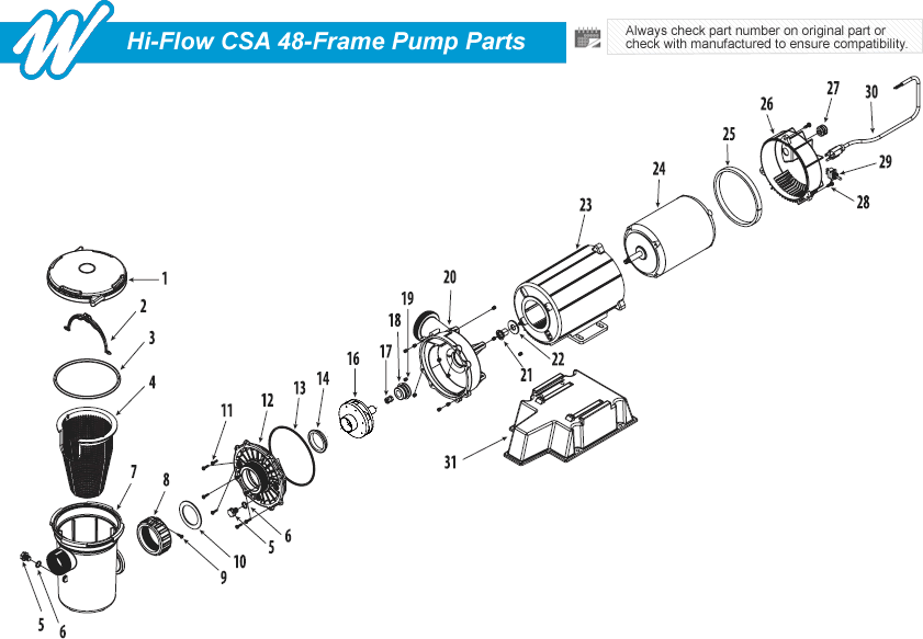 Waterway Hi-Flo CSA Side Discharge 48-Frame Pump Parts