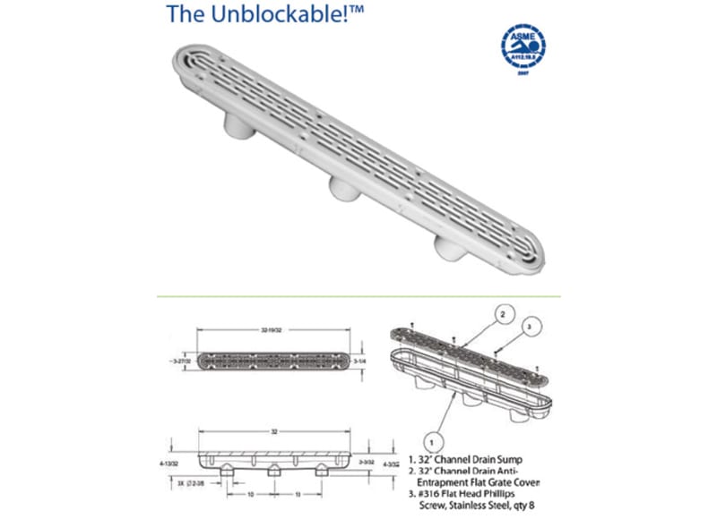 Unblockable 32" VGB Compliant Main Drain with Sump