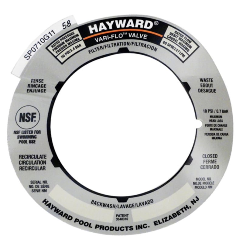 Hayward Vari-Flo Valve Label 3540310