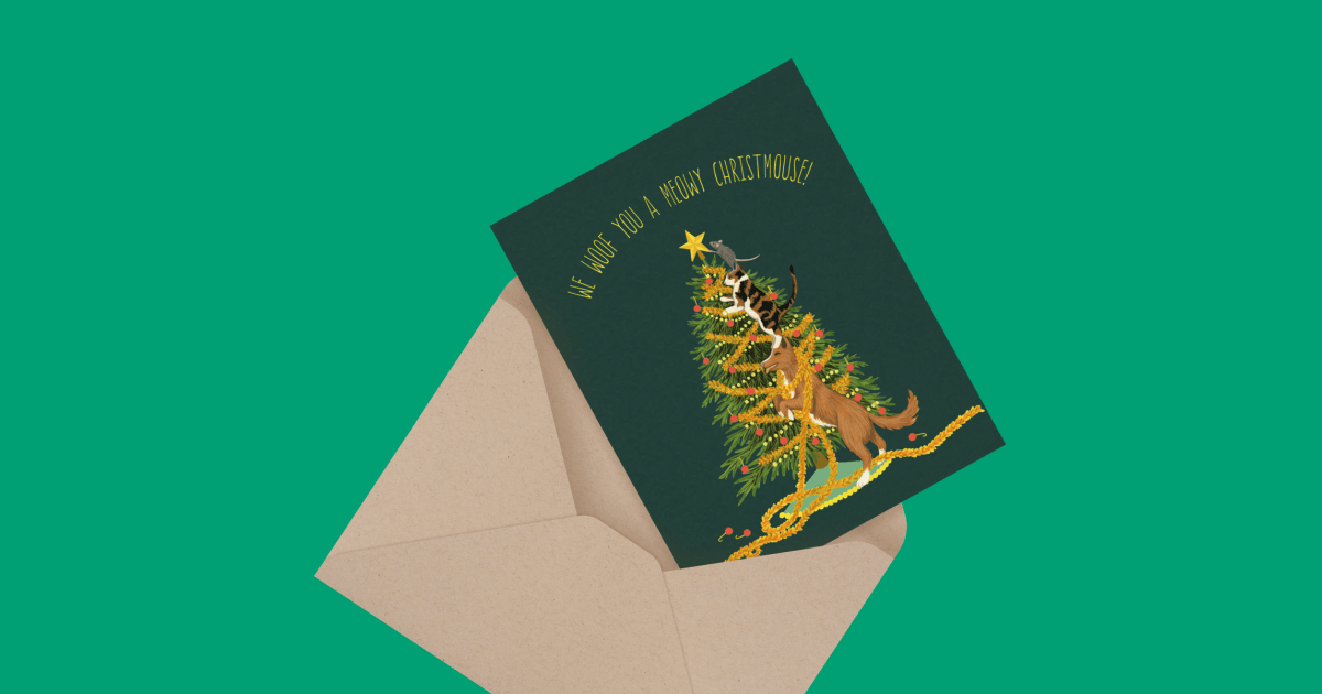 Meowy Christmouse Folded Christmas Card | Postable | Postable