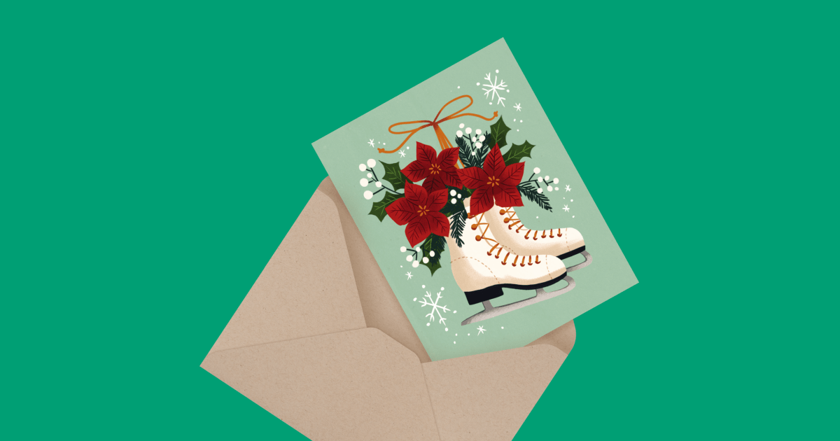 Ice Skates Folded Holiday Card | Postable | Postable