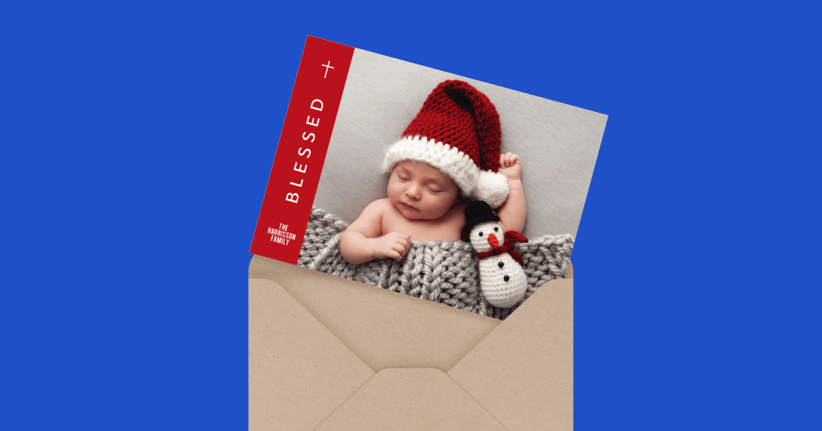 Red Blessed Cross Religious Christmas Photo Card | Postable | Postable