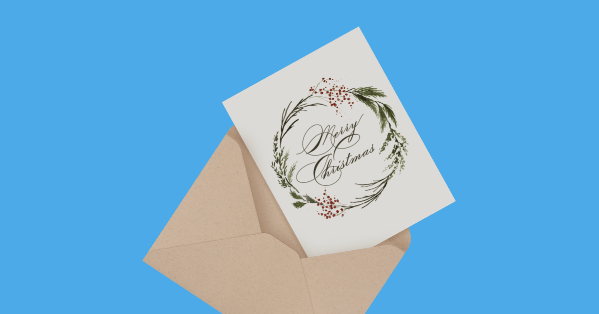 Cursive Wishes Foraged Wreath Christmas Card | Postable | Postable