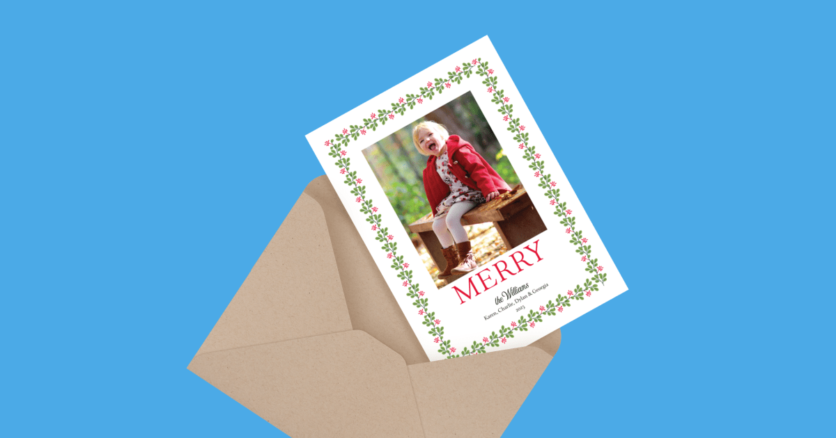 Merry Garland Border Holiday Photo Card | Postable | Postable